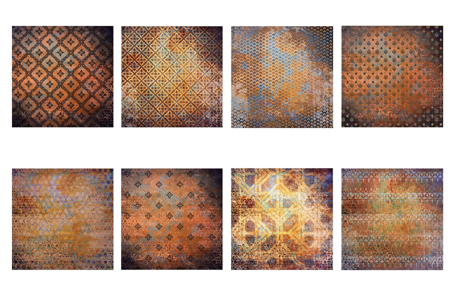 Blue and Copper Patterns Digital Paper Printable Paper - Etsy