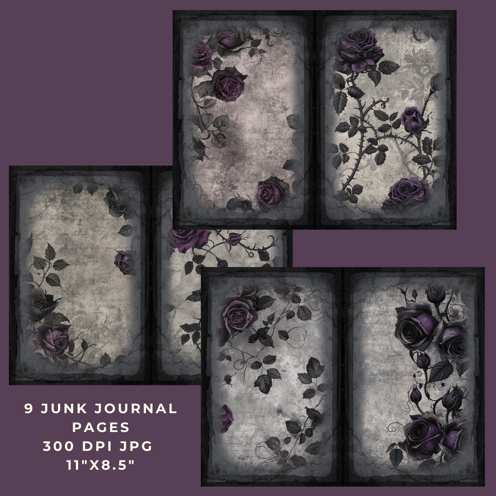 Gothic Roses Junk Journal, Junk Journal Pages, Junk Journal Kit, Gothic ...