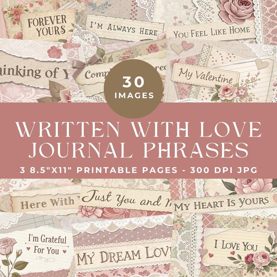 Valentine's Day Words and Phrases for Junk Journals, Shabby Chic Love ...
