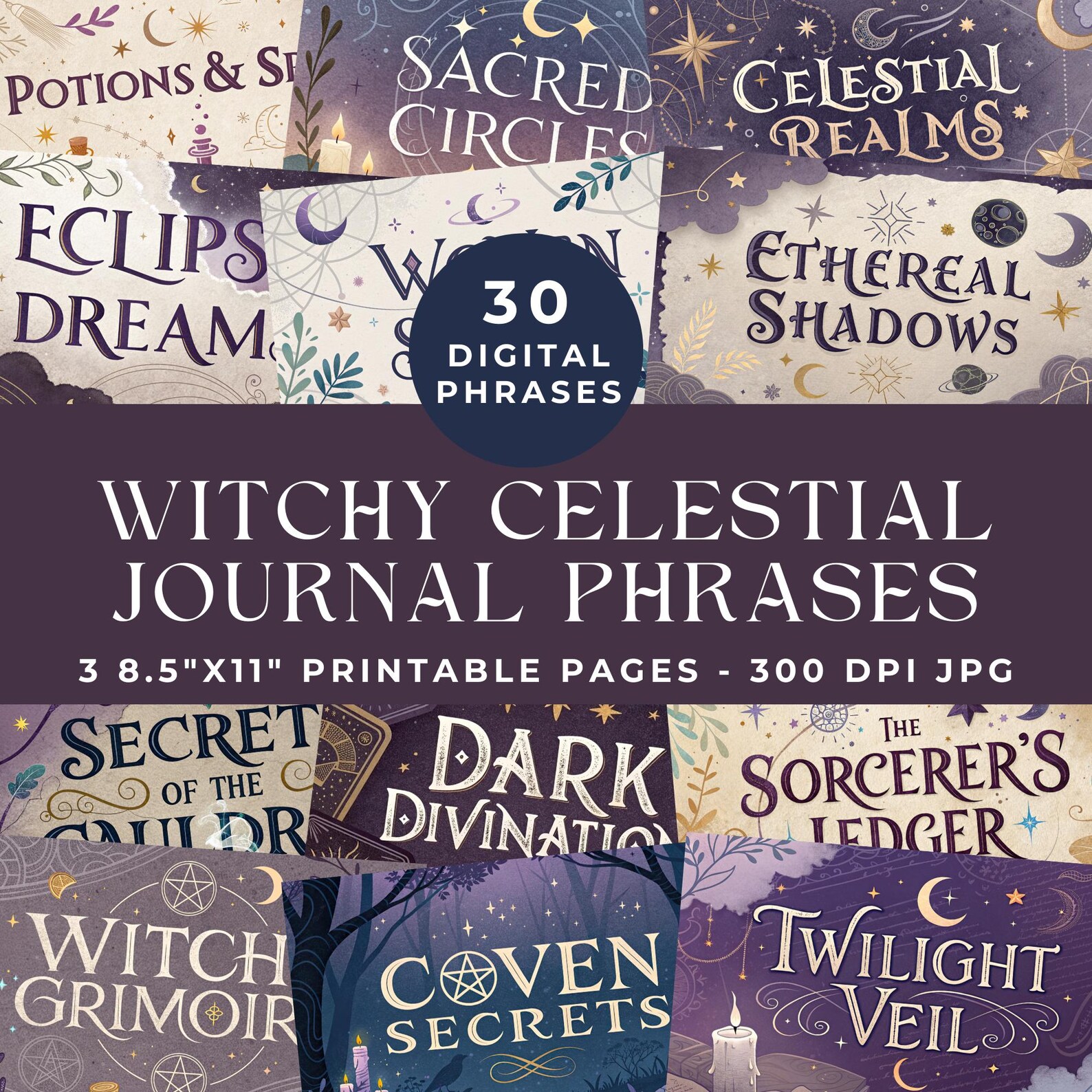 Witch Words and Phrases, Junk Journal Words, Witchy Celestial Phrases ...