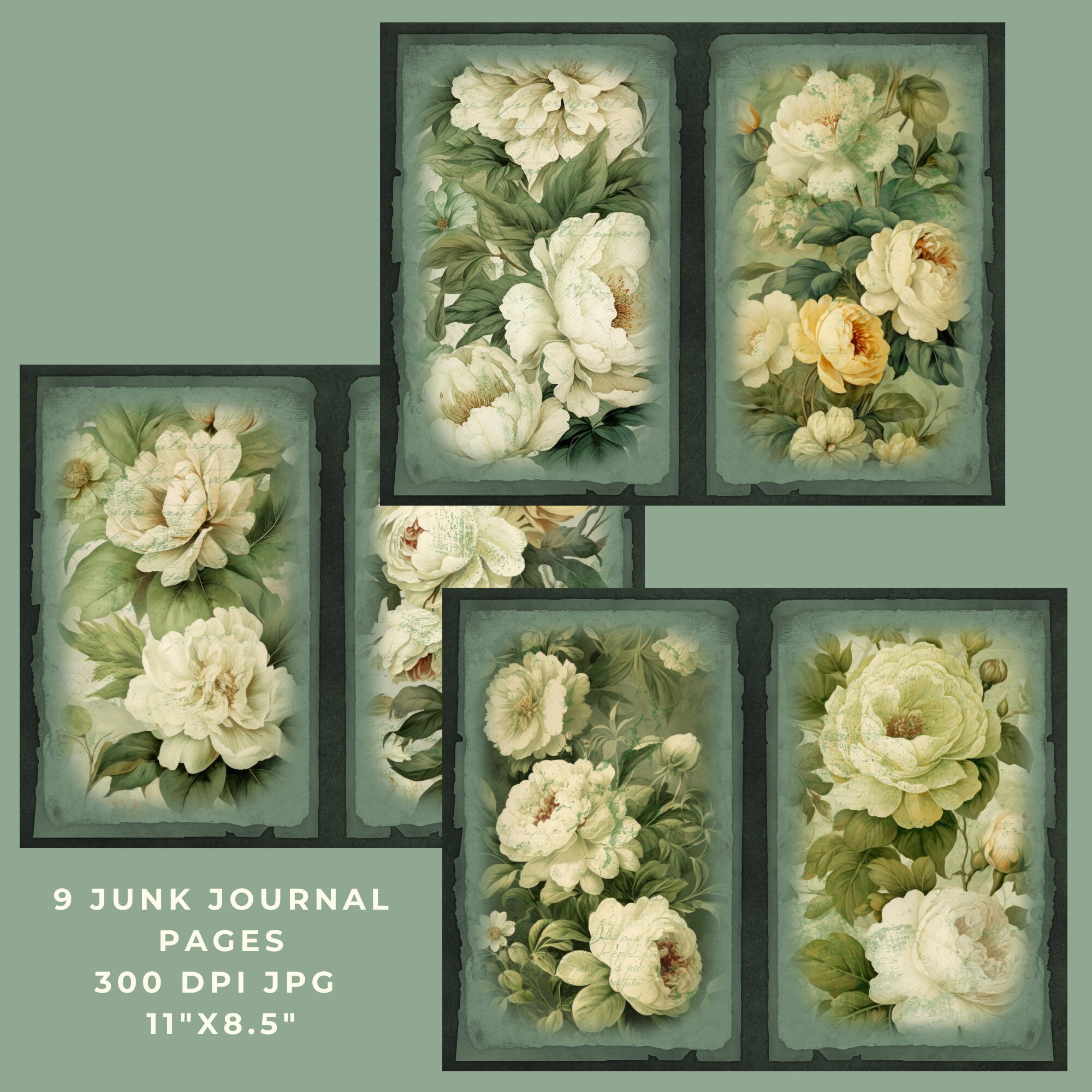 Sage Green Junk Journal Printable, Floral Junk Journal, Vintage Paper ...