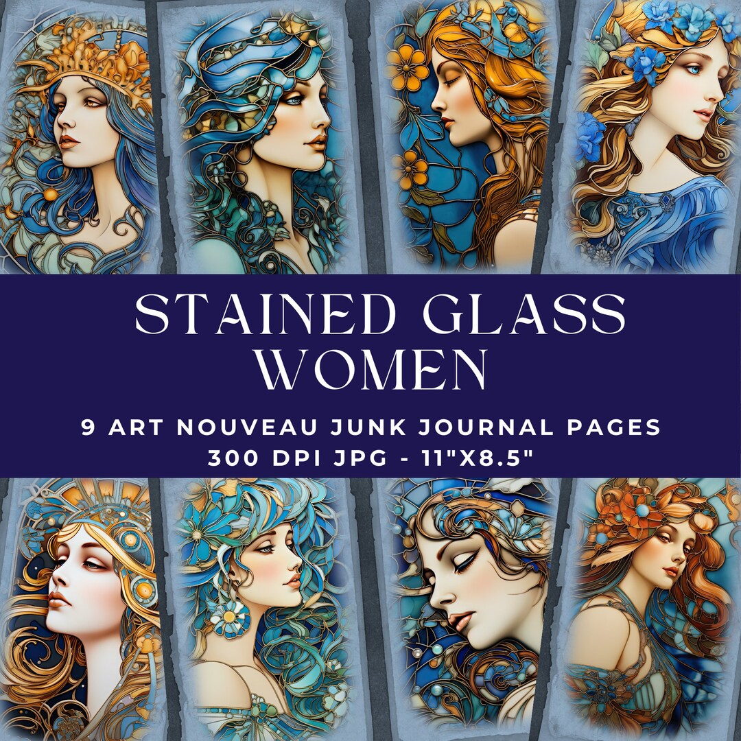 Art Nouveau Junk Journal Pages, Junk Journal Kit, Stained Glass Paper ...