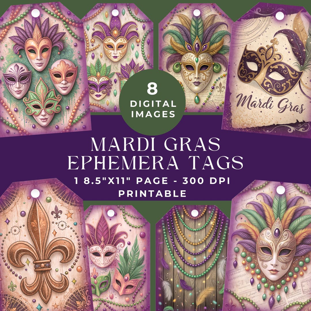 Mardi Gras Ephemera Tags, Vintage Ephemera, Digital Scrapbooking ...