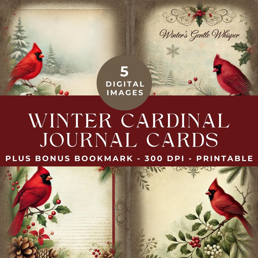 Red Cardinal Junk Journal Cards, Junk Journal Kit, Winter Ephemera ...