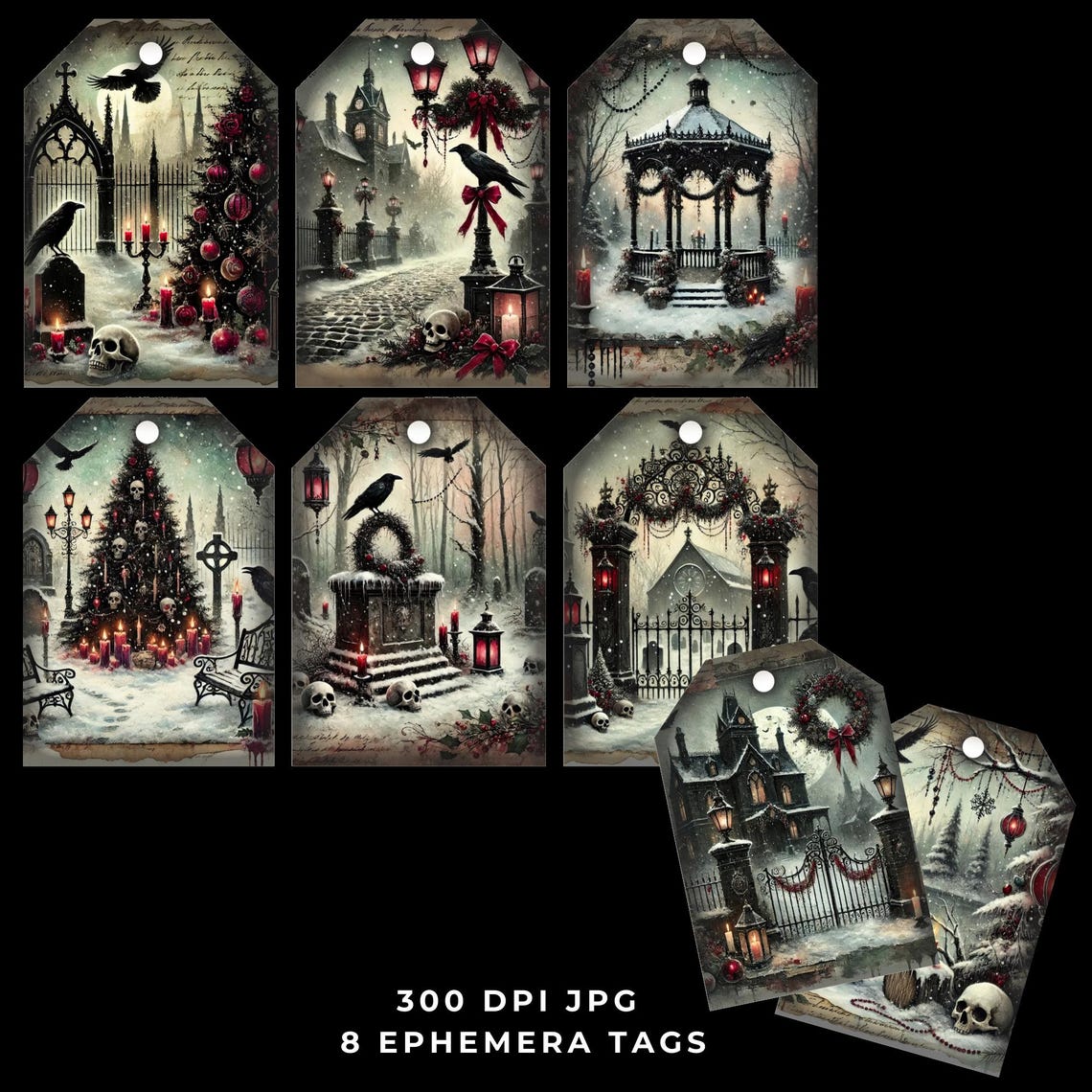 Gothic Christmas Tags, Vintage Ephemera, Digital Scrapbooking, Gothic ...