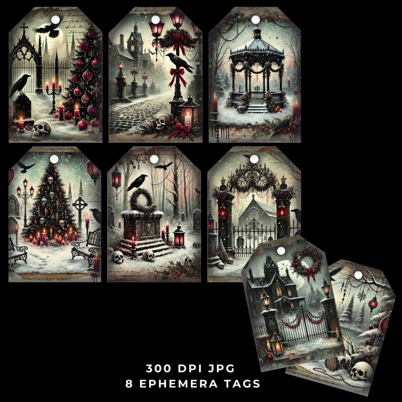 Gothic Christmas Tags, Vintage Ephemera, Digital Scrapbooking, Gothic ...