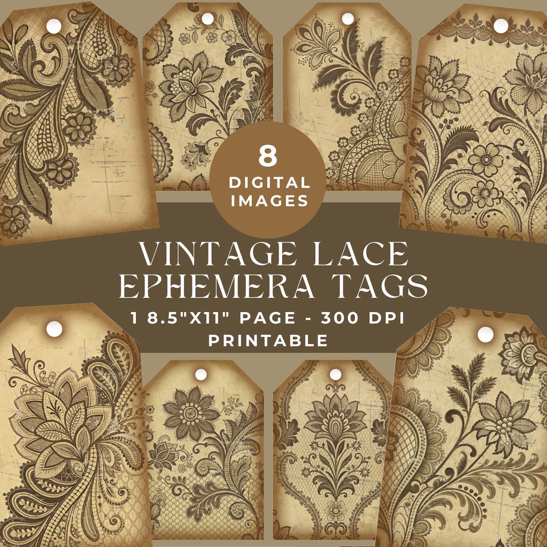 Vintage Lace Ephemera Tags, Vintage Ephemera, Digital Scrapbooking ...