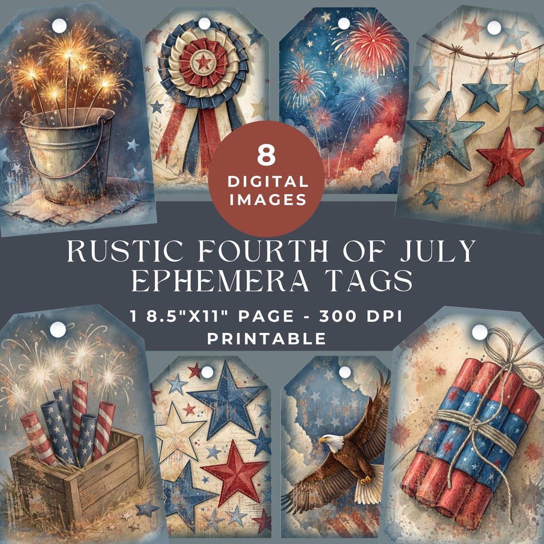Rustic 4th of July Ephemera, Fourth of July Tags, Patriotic Vintage ...