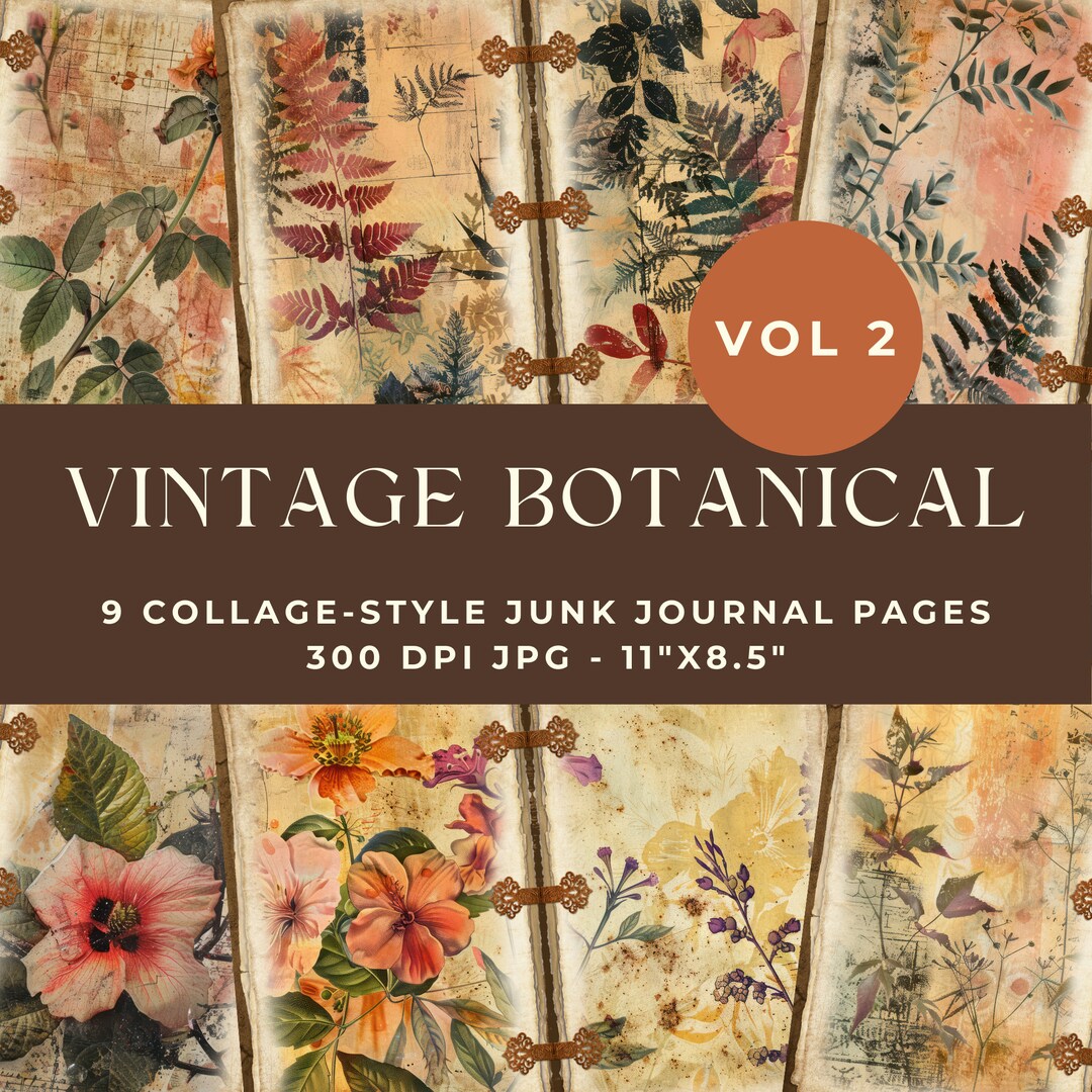 Vintage Botanical Junk Journal Pages, Junk Journal Kit, Printable ...