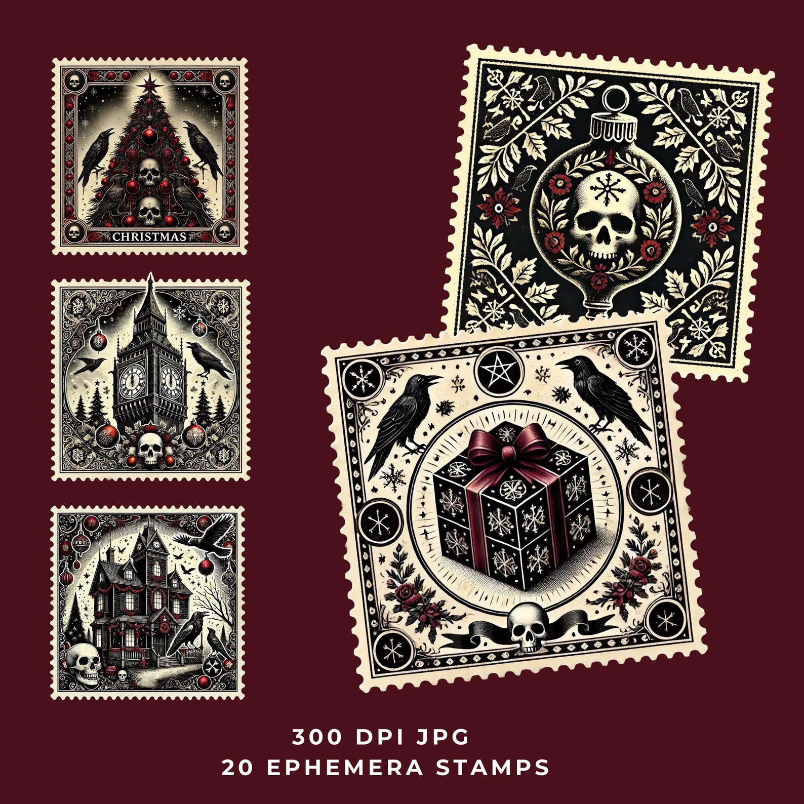 Gothic Christmas Stamps, Gothic Ephemera, Junk Journal Kit, Christmas ...