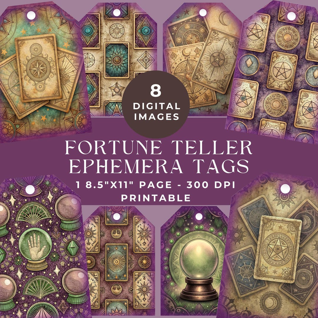 Fortune Teller Ephemera Tags, Fortune Teller Junk Journal, Mystical ...