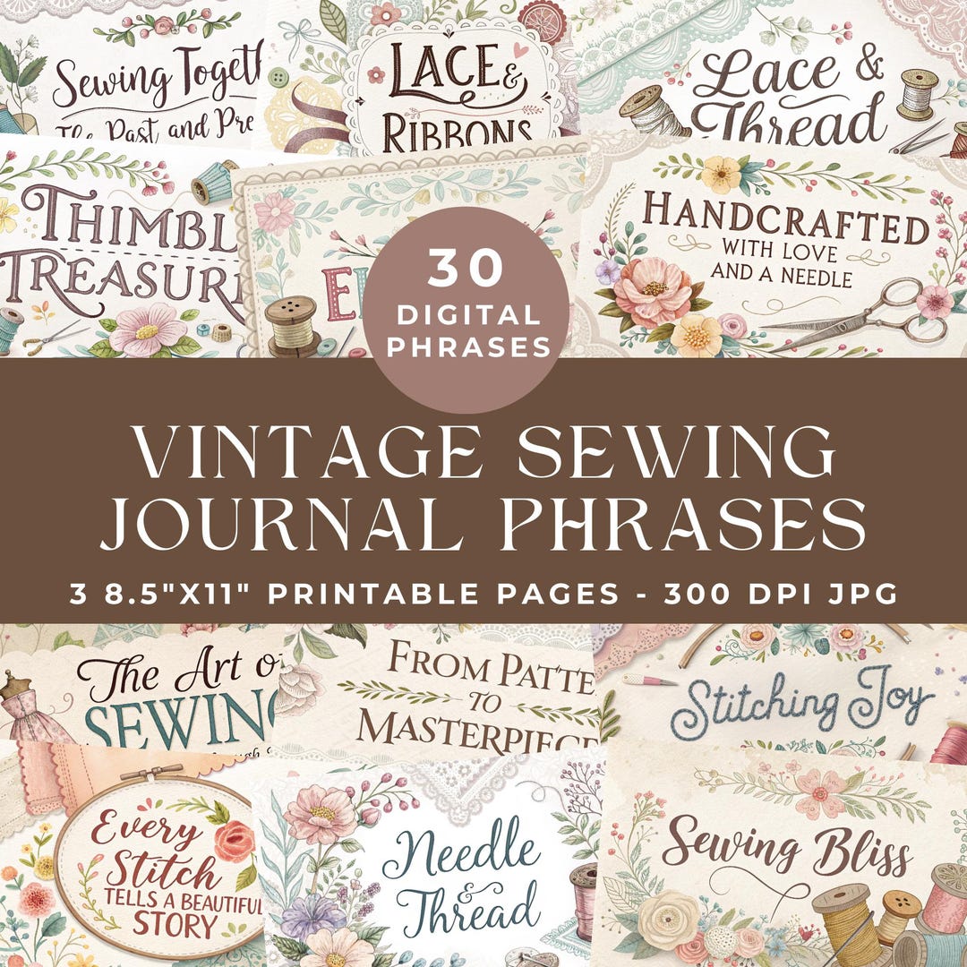 Vintage Sewing Junk Journal Words, Sewing Words and Phrases, Vintage ...