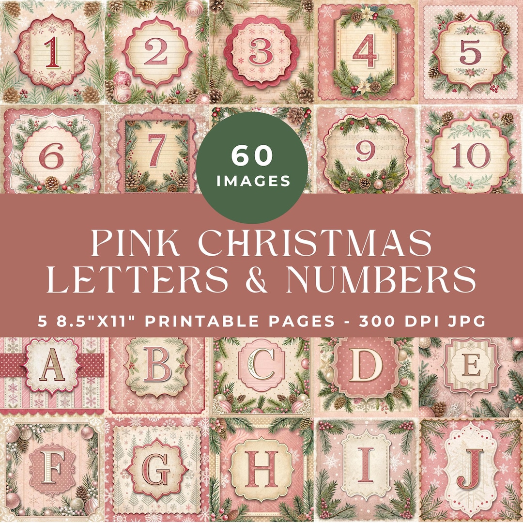 Pink Christmas Letters and Numbers Cut Outs, Alphabet Junk Journal ...