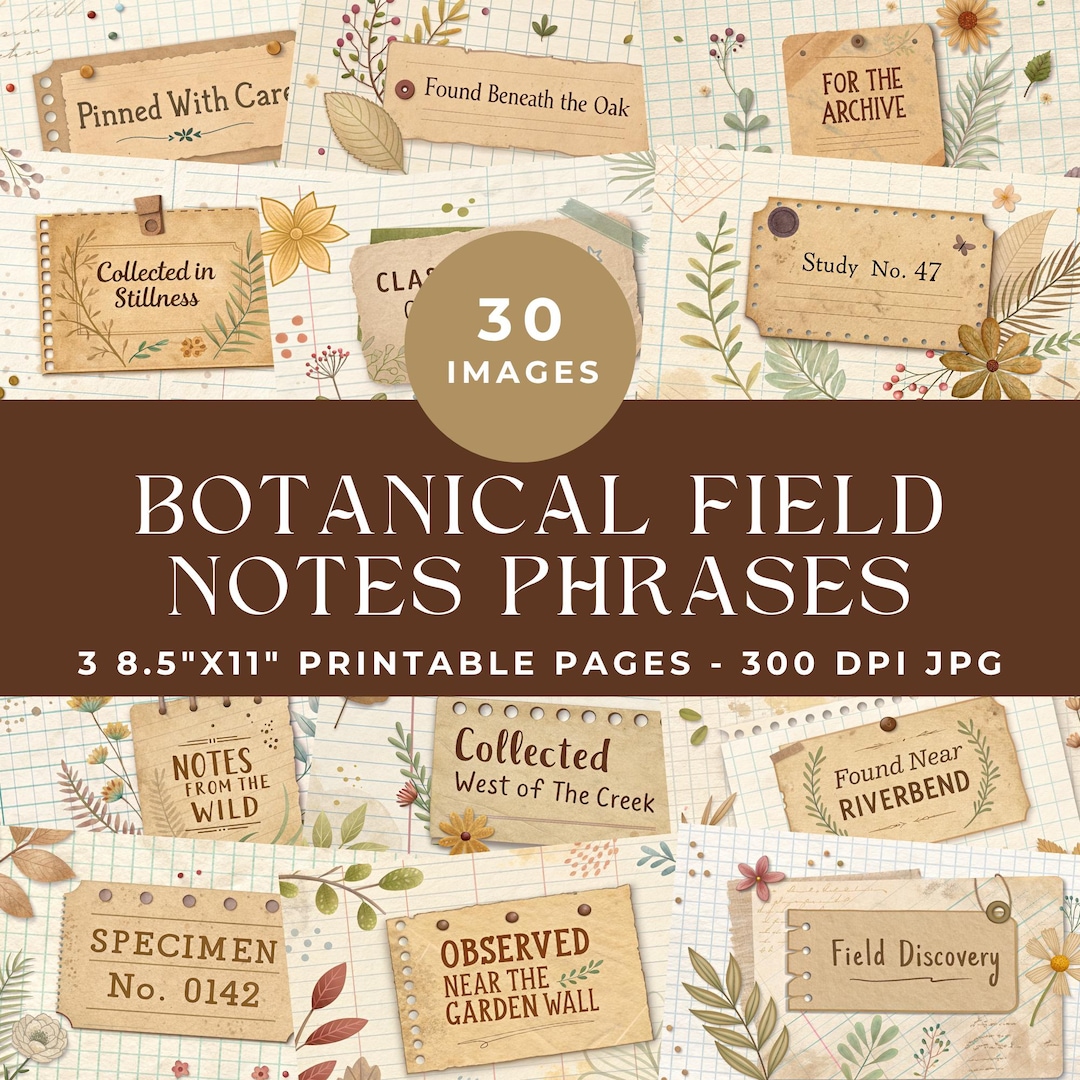 Botanical Field Notes Junk Journal Words, Floral Journal Phrases, Junk ...