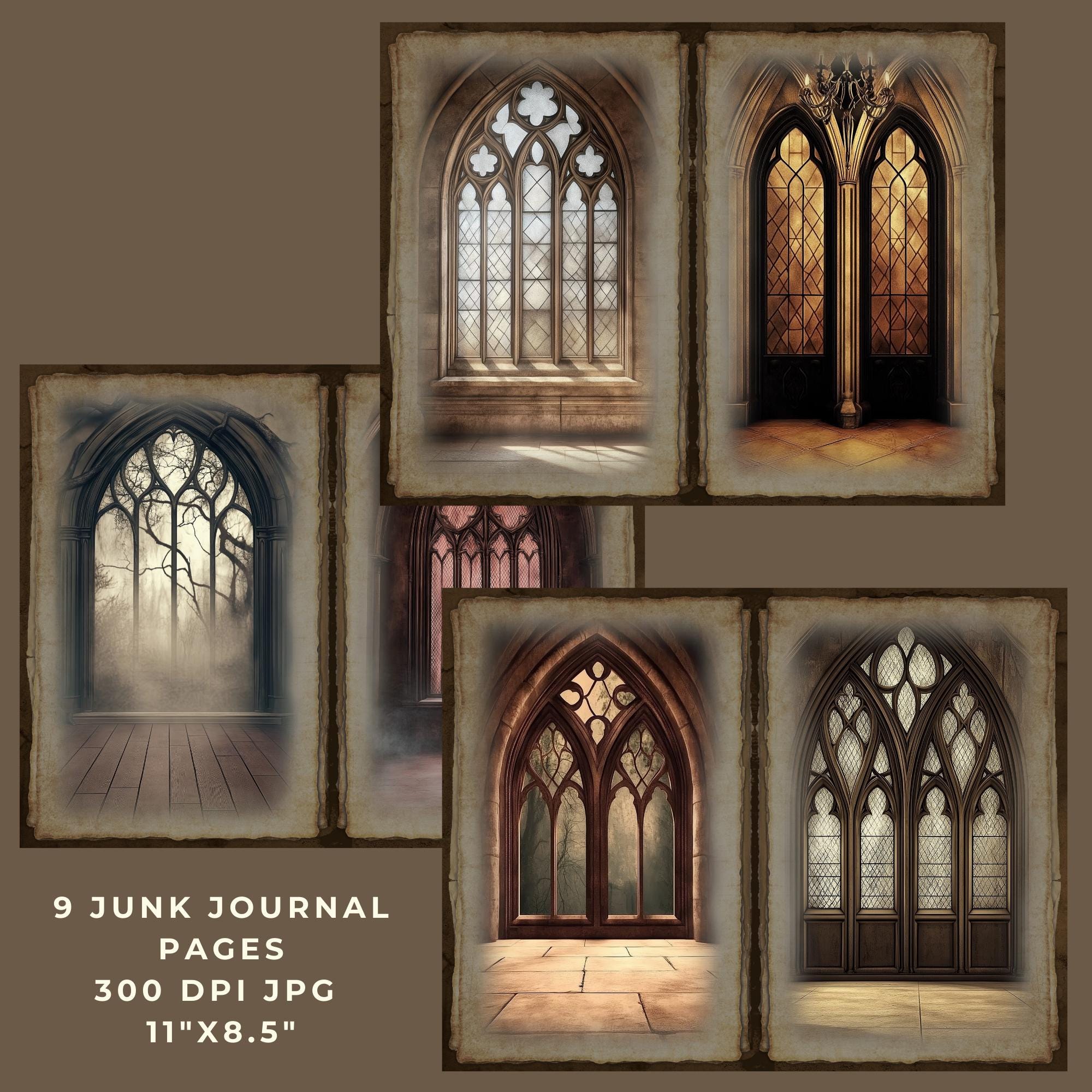Gothic Arches Junk Journal Page, Halloween Background, Gothic Backdrop ...