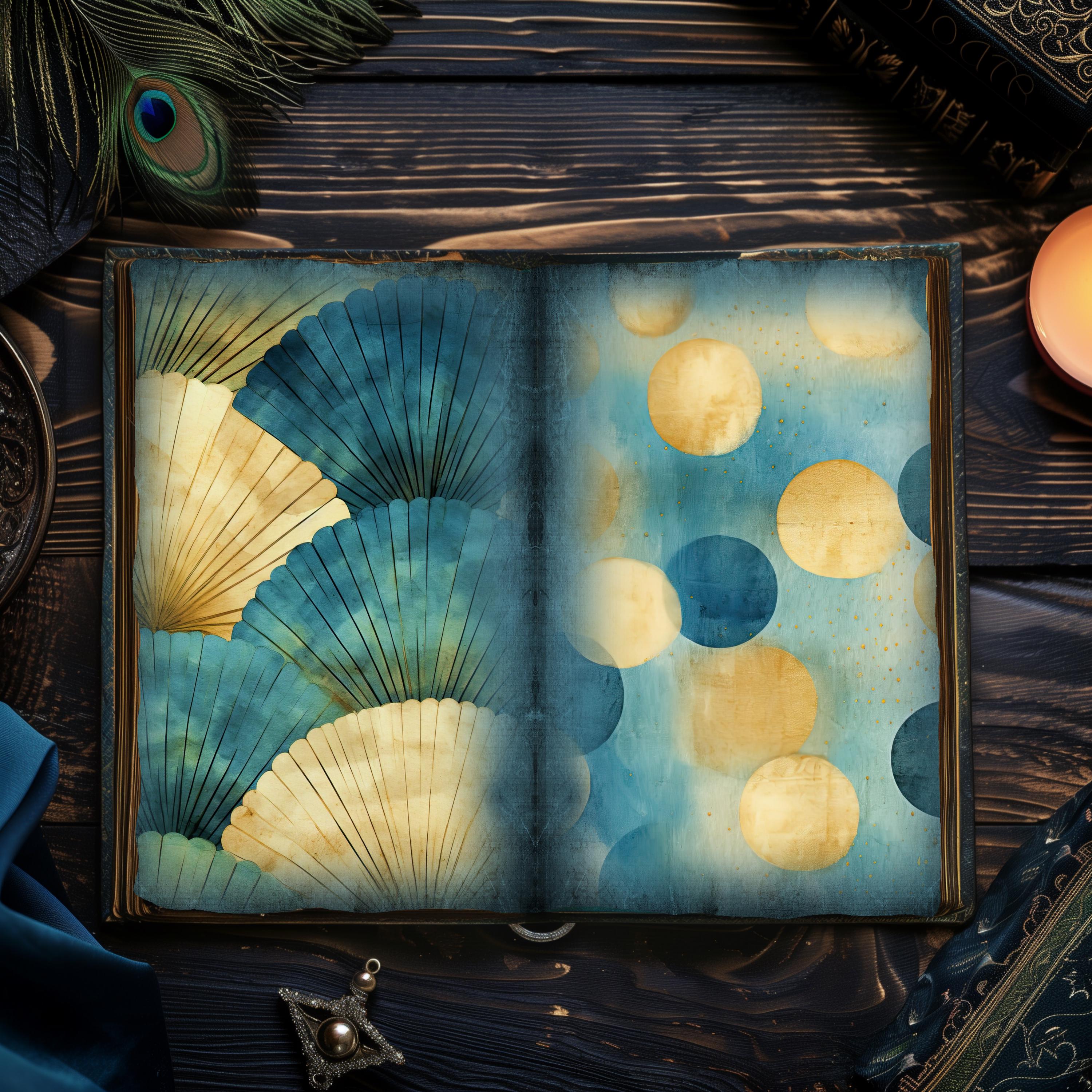 Blue and Gold Junk Journal Page, Geometric Paper, Junk Journal Kit ...
