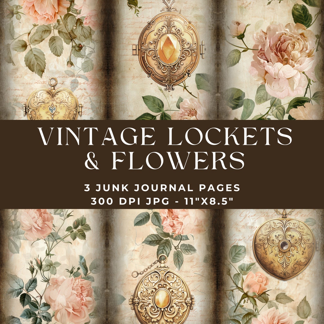 Vintage Flowers Junk Journal Page, Locket Digital Paper, Junk Journal ...
