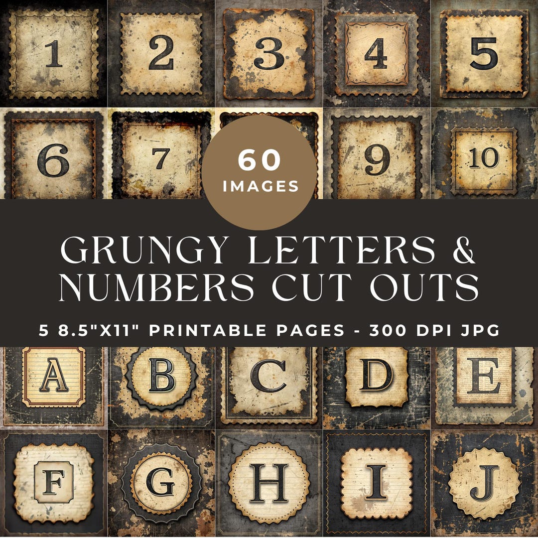 Grunge Letters and Numbers Cut Outs, Alphabet Junk Journal Ephemera ...