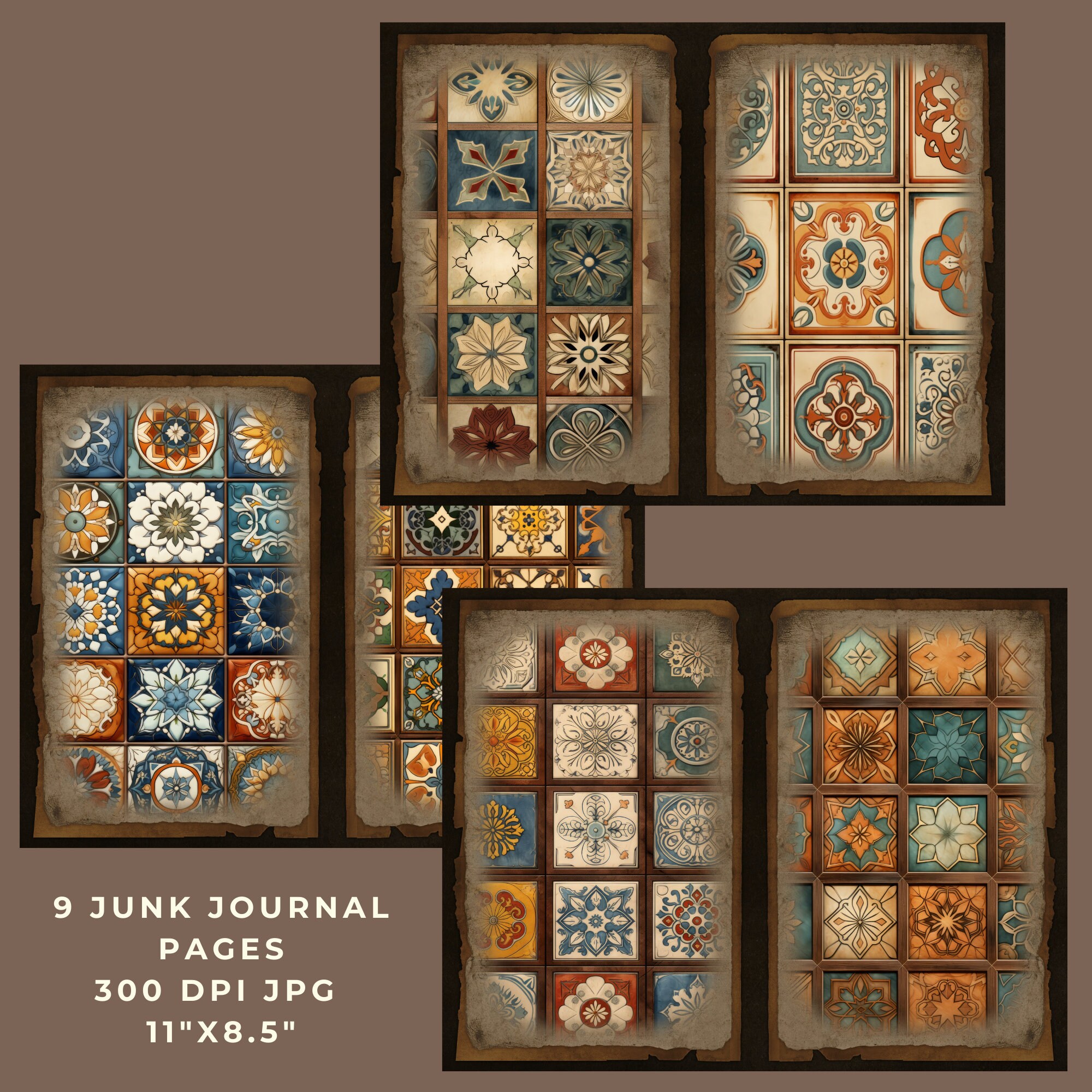 Moroccan Tiles Junk Journal Pages, Junk Journal Kit, Rustic Journal ...