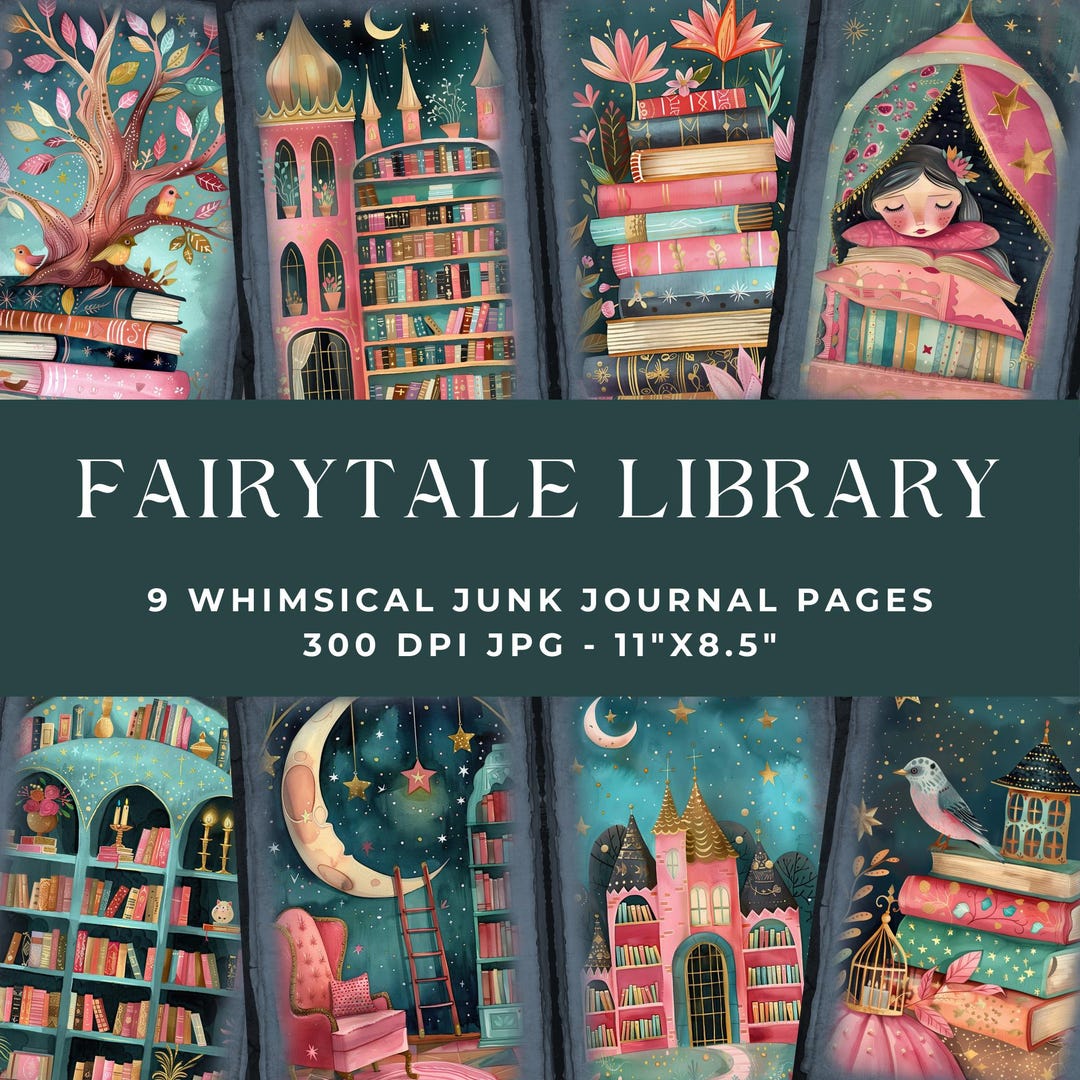Fairytale Library Junk Journal Pages, Enchanted Digital Paper, Junk ...