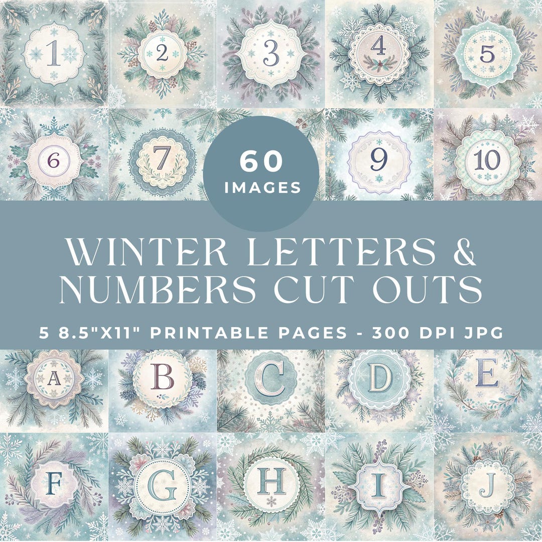 Winter Letters and Numbers Cut Outs, Alphabet Junk Journal Ephemera ...