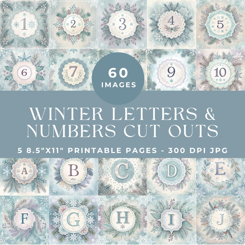Winter Letters and Numbers Cut Outs, Alphabet Junk Journal Ephemera ...