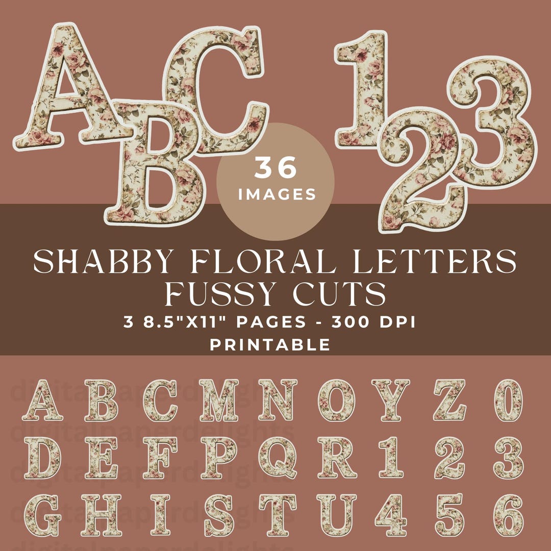 Shabby Chic Floral Alphabet Fussy Cuts: Vintage Flowers on Wooden ...