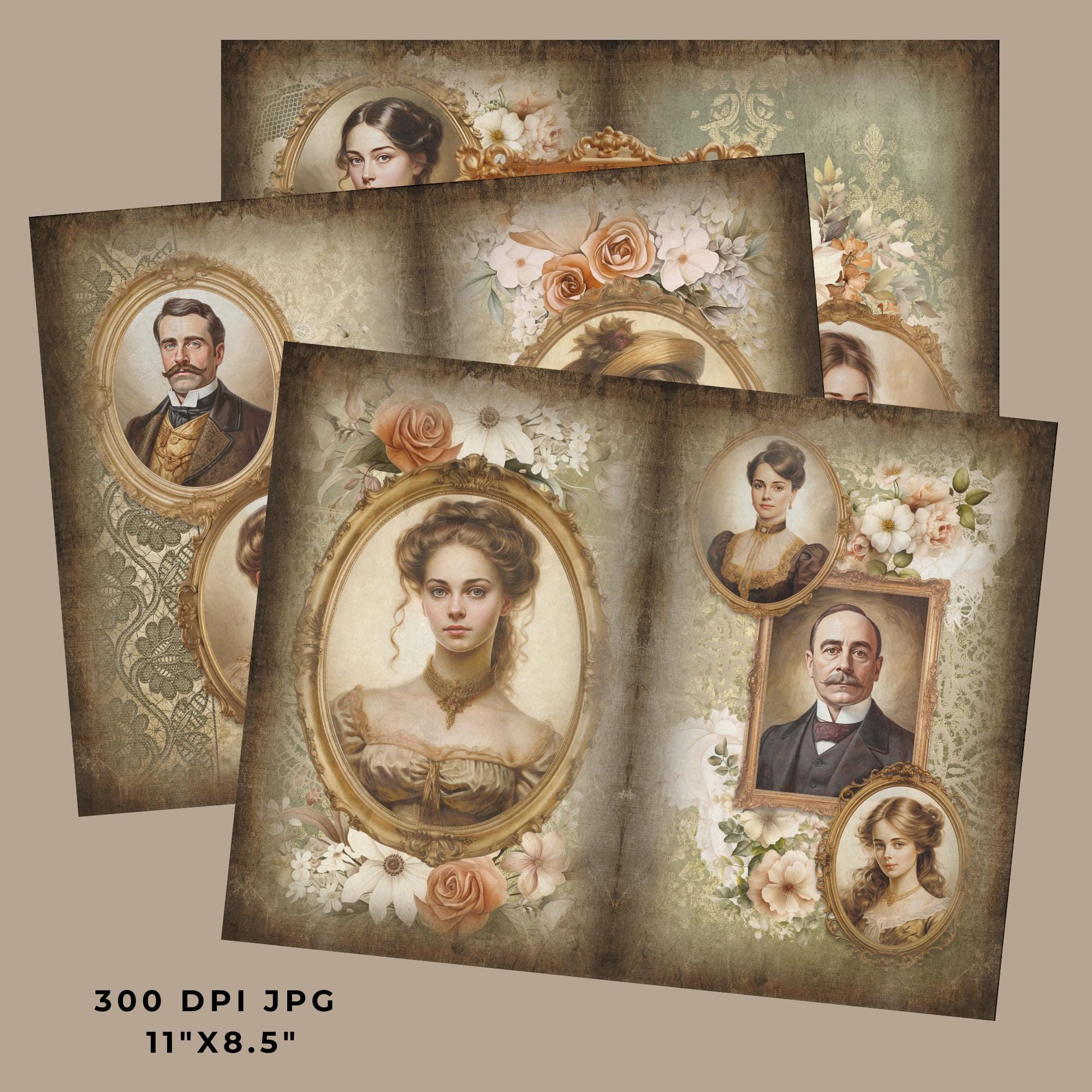 Victorian Portraits Junk Journal Pages, Junk Journal Kit, Printable ...