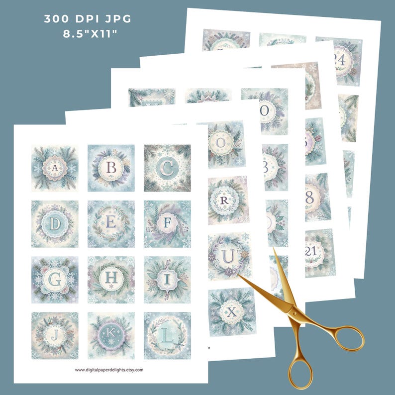 Winter Letters and Numbers Cut Outs, Alphabet Junk Journal Ephemera ...