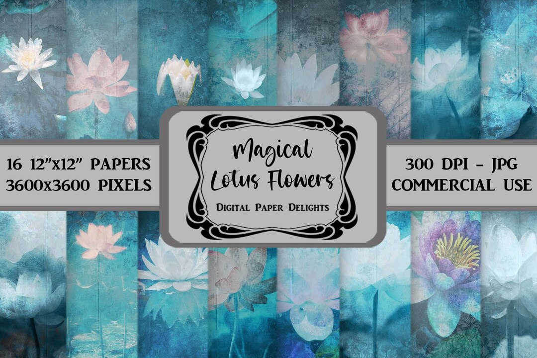 Magical Lotus Flowers Digital Paper, Printable Paper, Scrapbooking ...