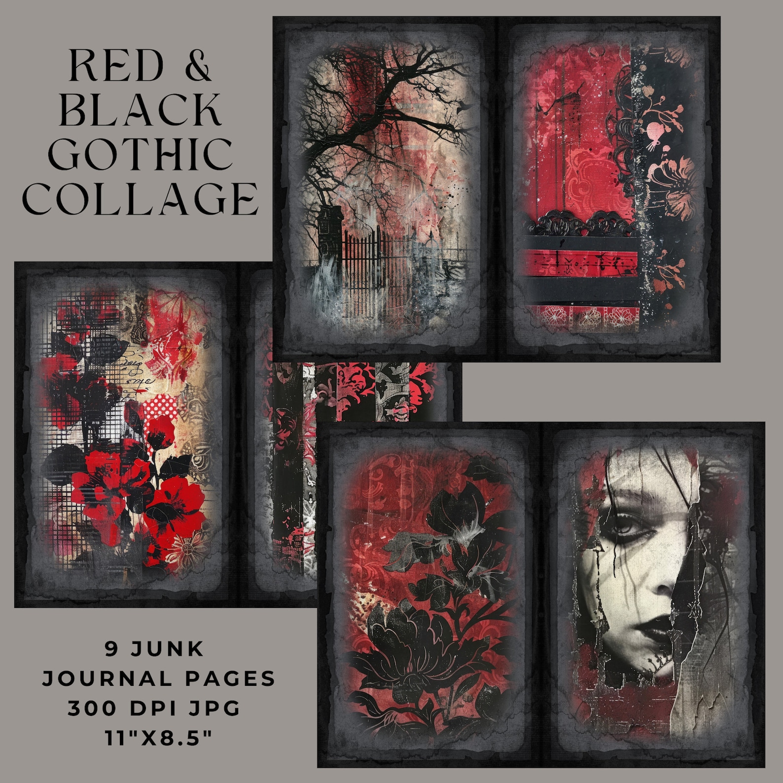 Gothic Junk Journal Pages, Gothic Collage Paper, Junk Journal Kit ...