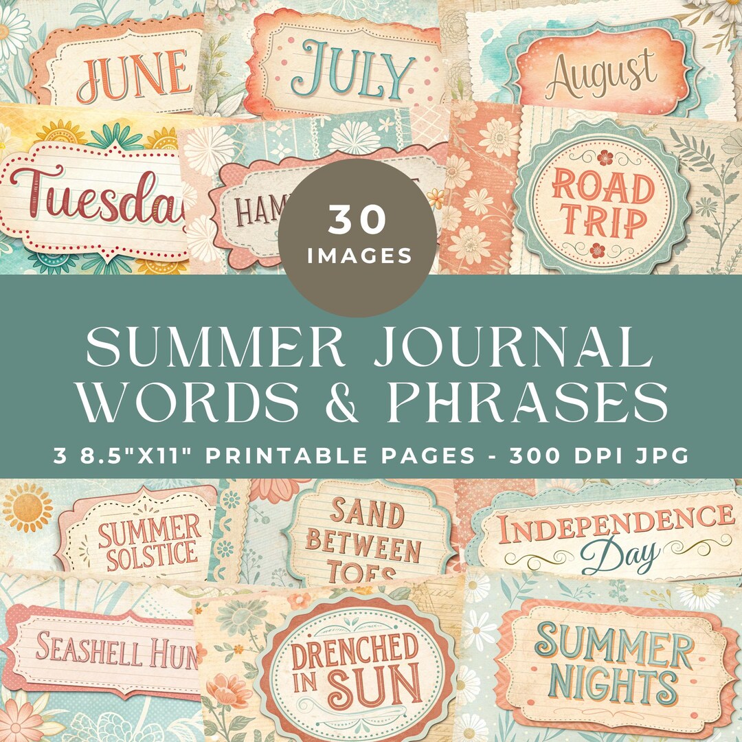 Summer Junk Journal Words, Summer Vibes Phrases, Summertime Words ...