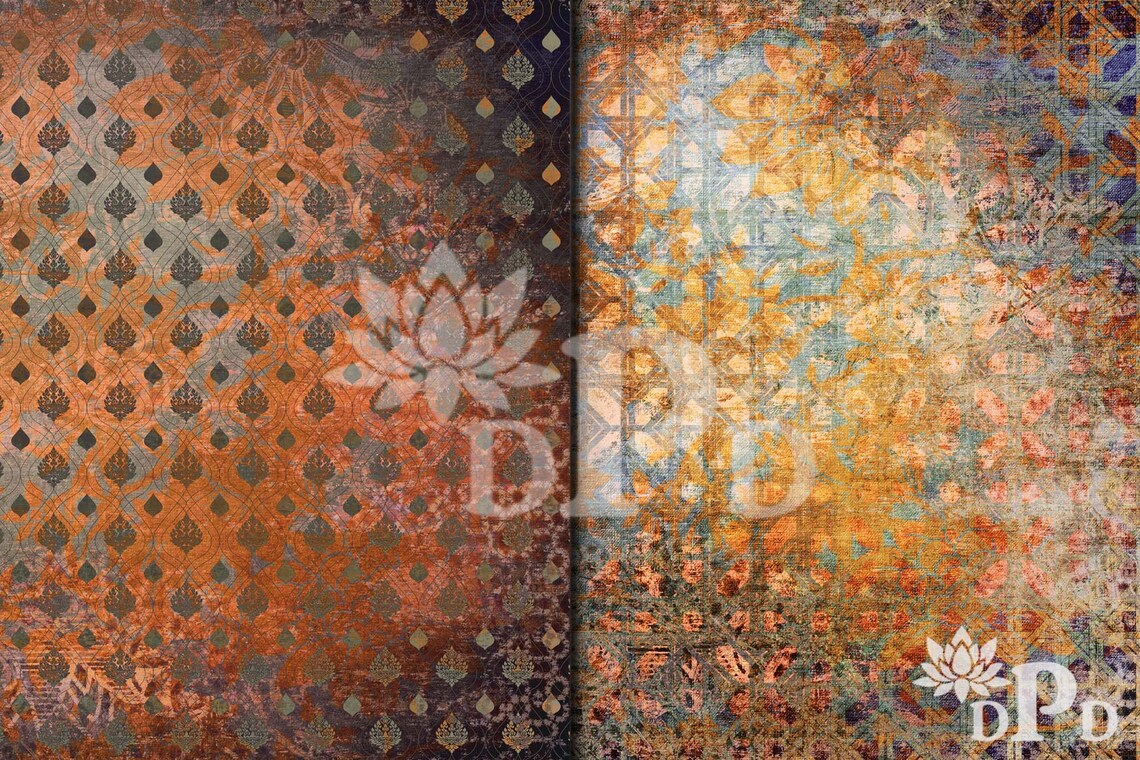 Blue and Copper Patterns Digital Paper Printable Paper - Etsy