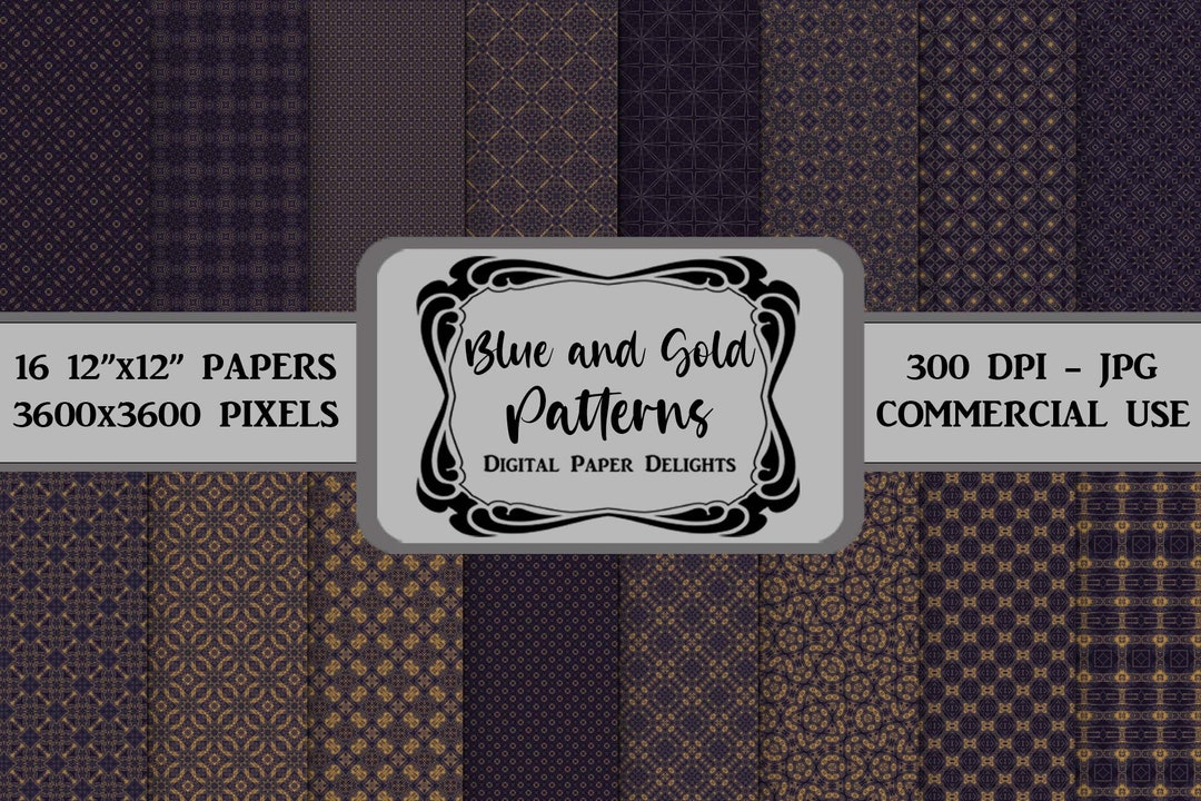 Blue and Gold Patterns Digital Paper Printable Paper - Etsy