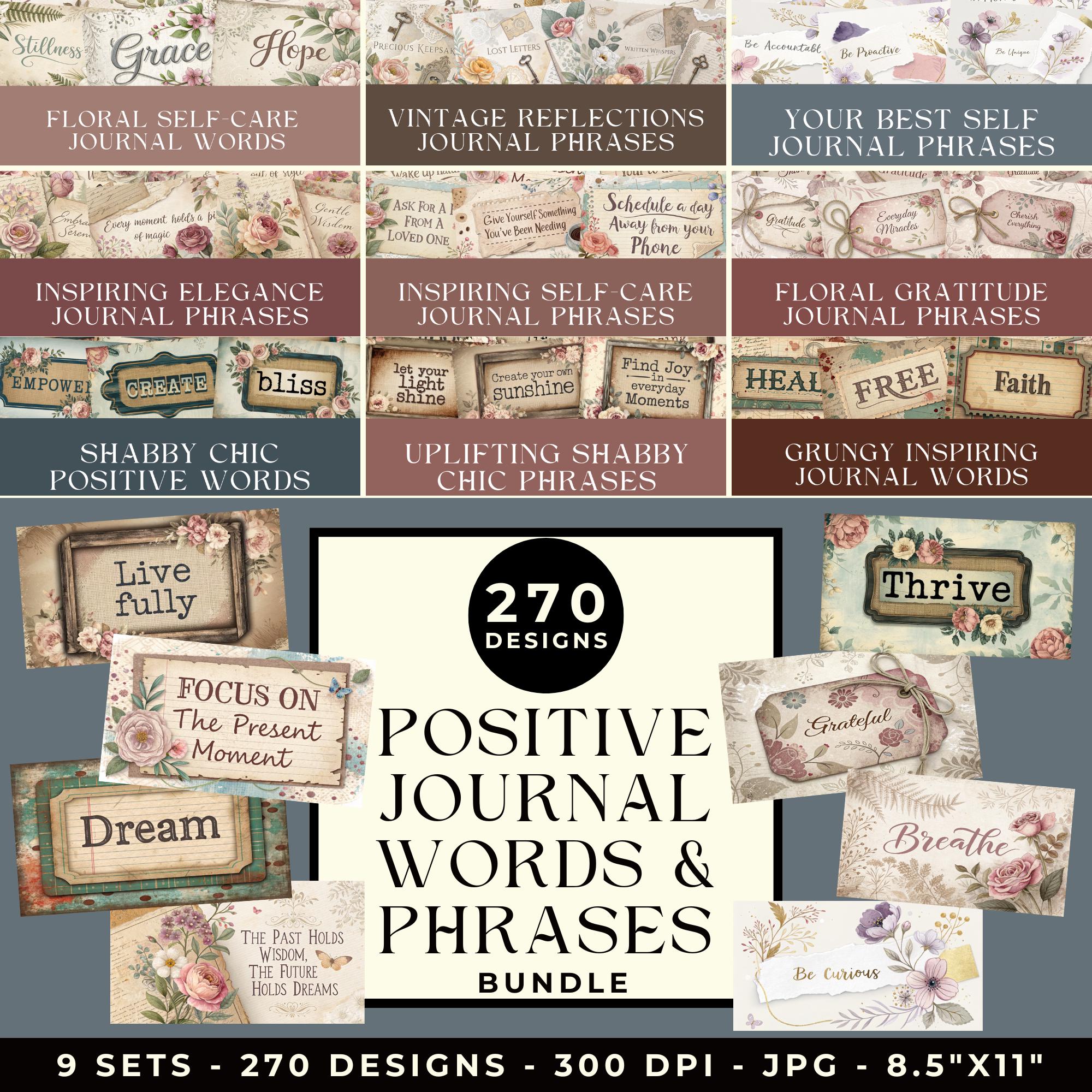 Positive Junk Journal Words Mega Bundle, Inspirational Phrases ...