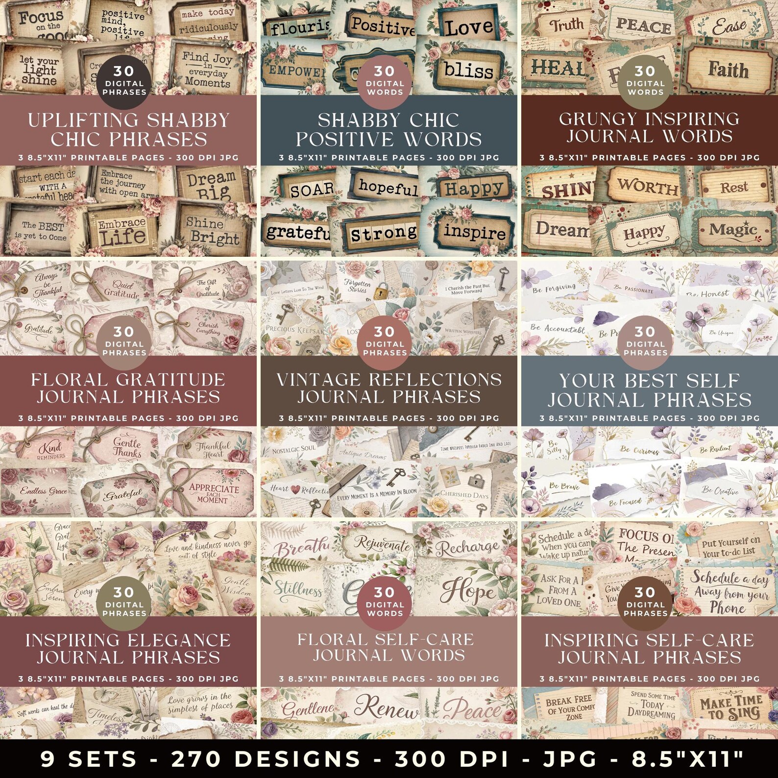 Positive Junk Journal Words Mega Bundle, Inspirational Phrases ...