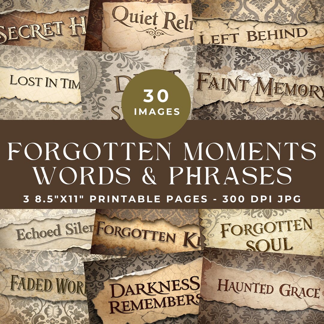 Forgotten Moments Gothic Words for Junk Journals, Dark Sepia Goth ...