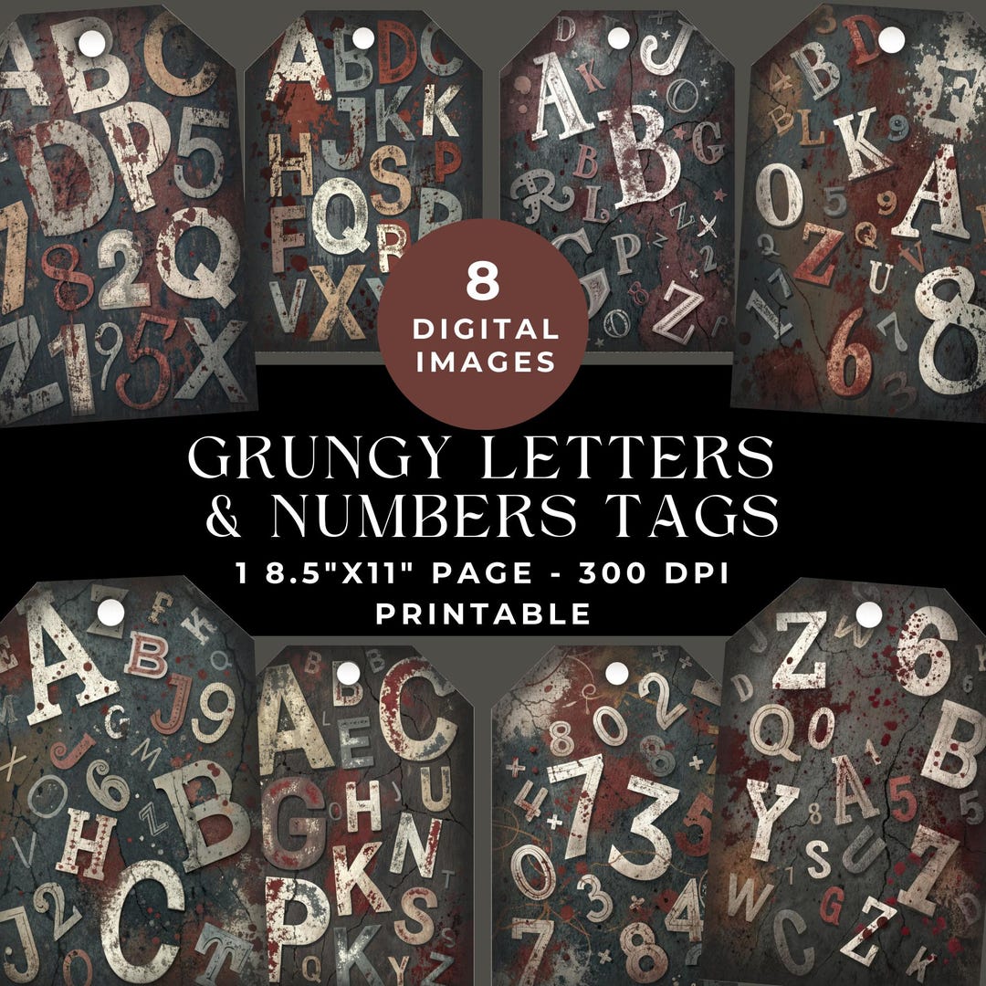 Letters and Numbers Ephemera Tags, Grunge Printables, Industrial ...