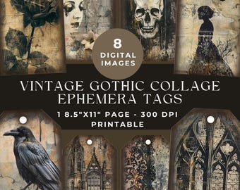 Vintage Gothic Printable Ephemera Tags: Dark Goth Collage Sepia & Black ...