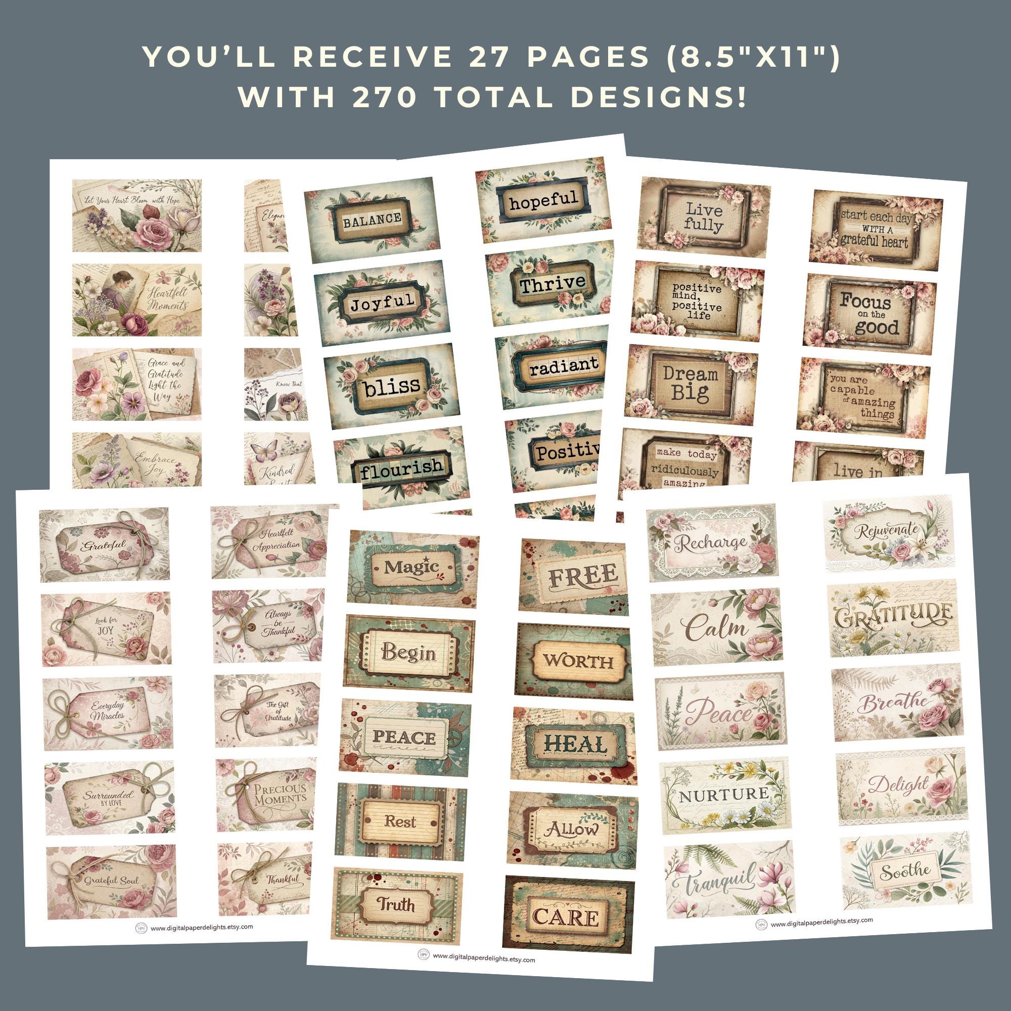 Positive Junk Journal Words Mega Bundle, Inspirational Phrases ...