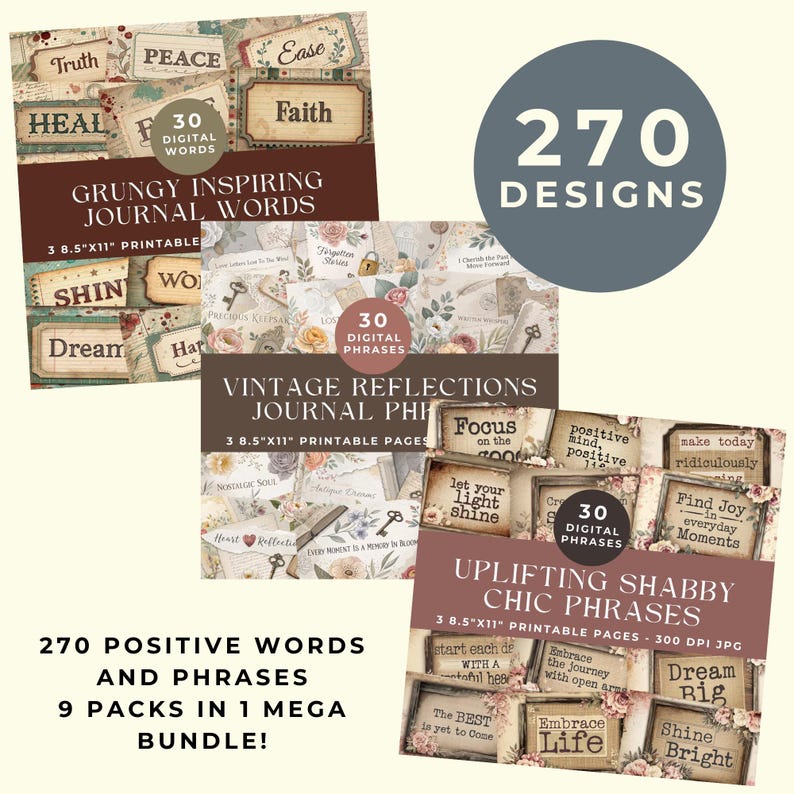 Positive Junk Journal Words Mega Bundle, Inspirational Phrases ...