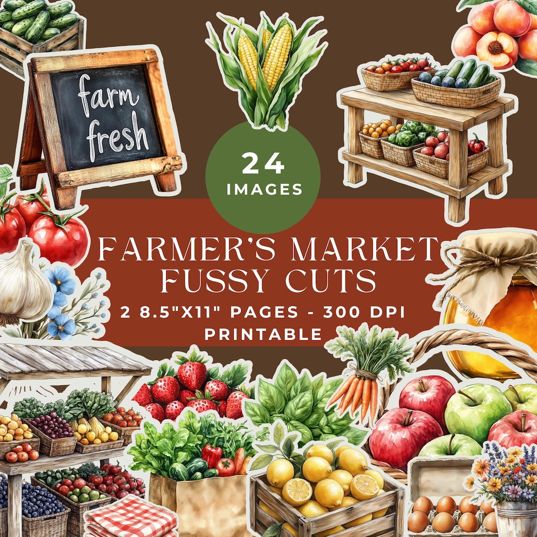 Farmer's Market Fussy Cuts: Summer Produce Vegetable Printable Ephemera ...