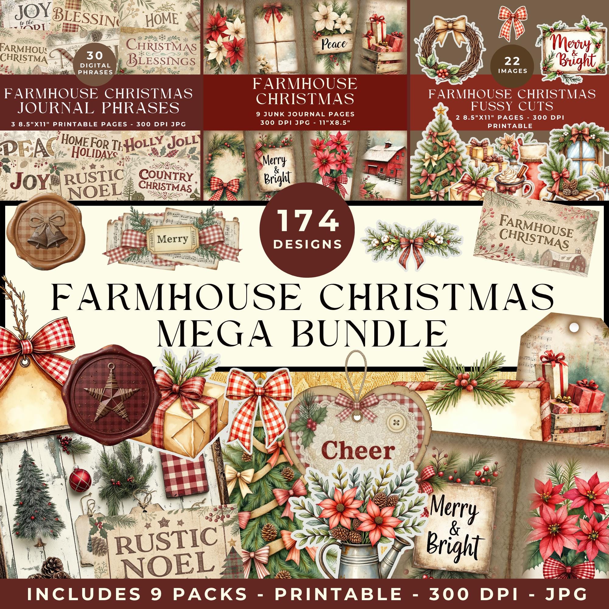 Farmhouse Christmas Printable Mega Bundle: Rustic Ephemera (junk ...
