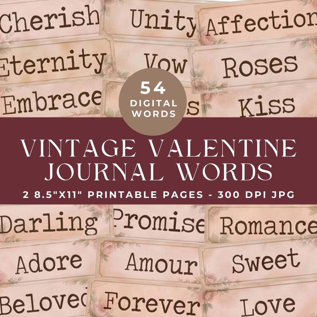 Vintage Valentine Junk Journal Words: Shabby Chic Floral Romance ...