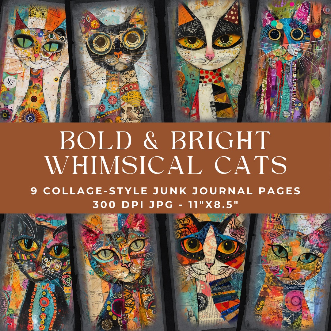 Whimsical Cats Junk Journal Pages, Junk Journal Kit, Cat Junk Journal ...