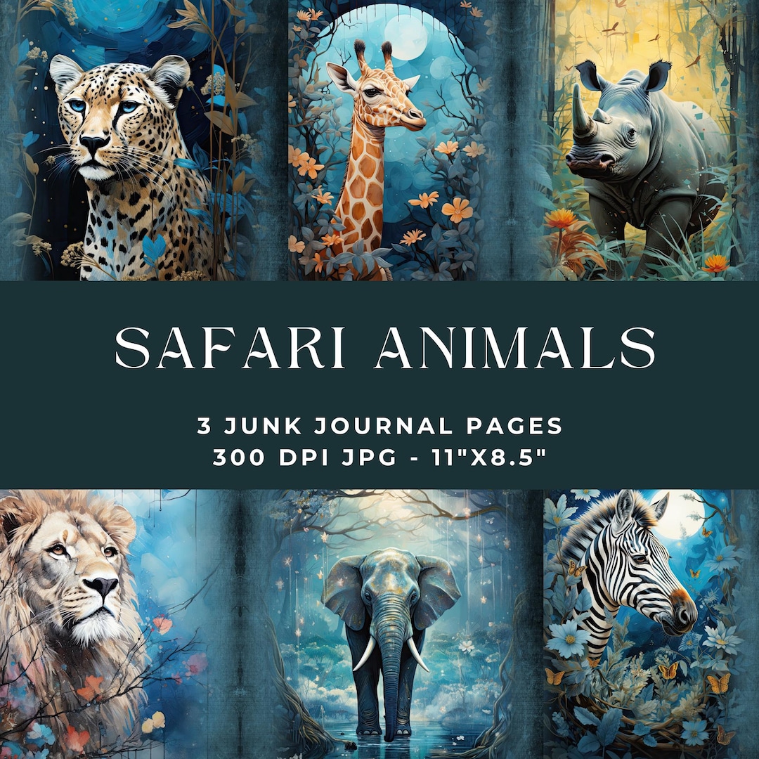Safari Animals Junk Journal Pages, African Animals Digital Paper ...