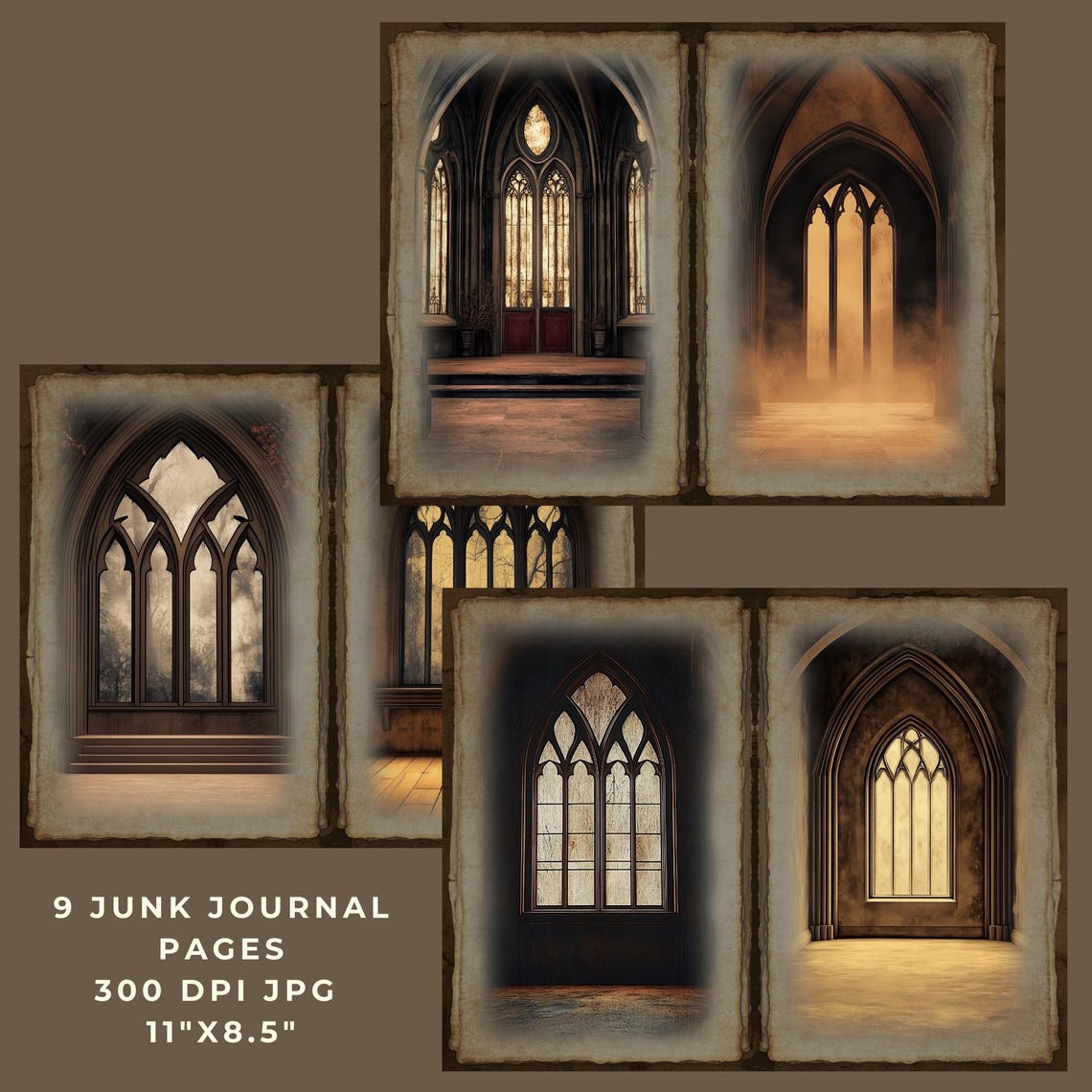 Gothic Arches Junk Journal Page, Halloween Background, Gothic Backdrop ...