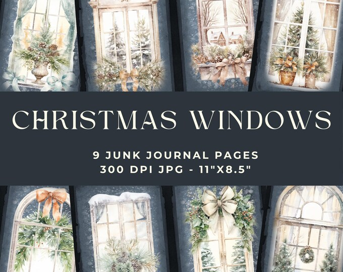 Christmas Windows Junk Journal Page, Printable Journal, Digital Paper ...