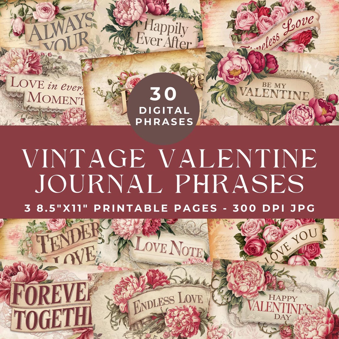 Vintage Valentine Words and Phrases, Valentine's Day Junk Journal Words ...