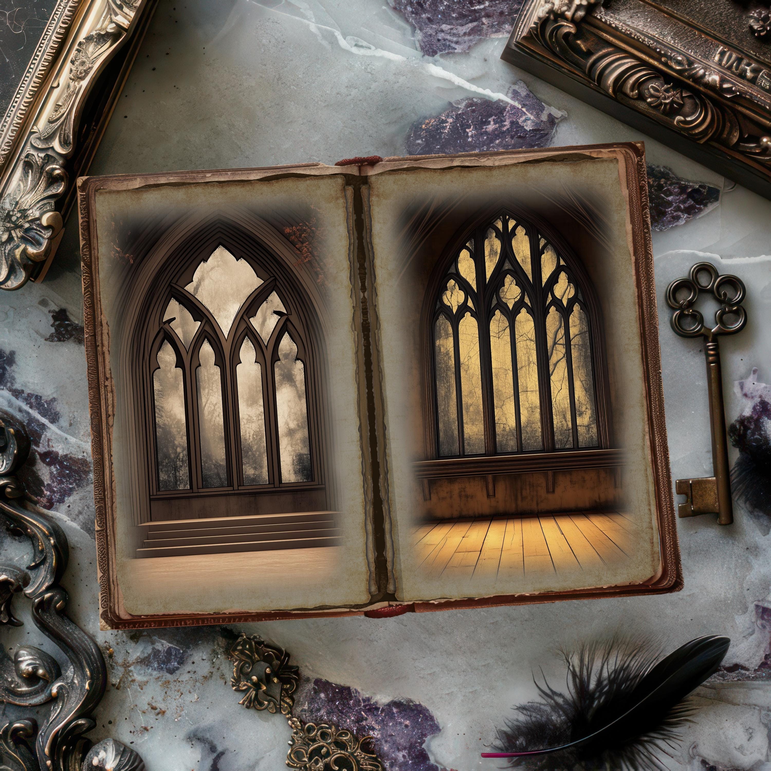 Gothic Arches Junk Journal Page, Halloween Background, Gothic Backdrop ...